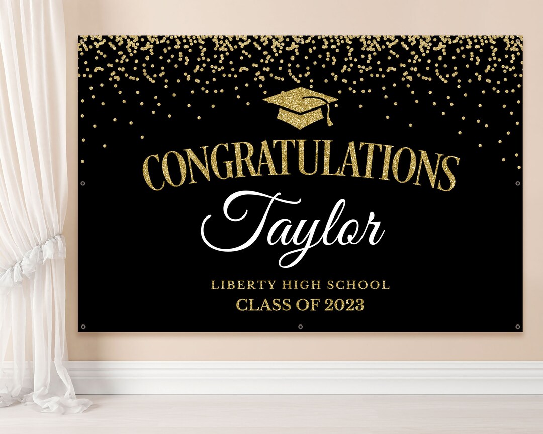 Graduation Backdrop 2023 Graduation Party Decorations Black and Gold ...