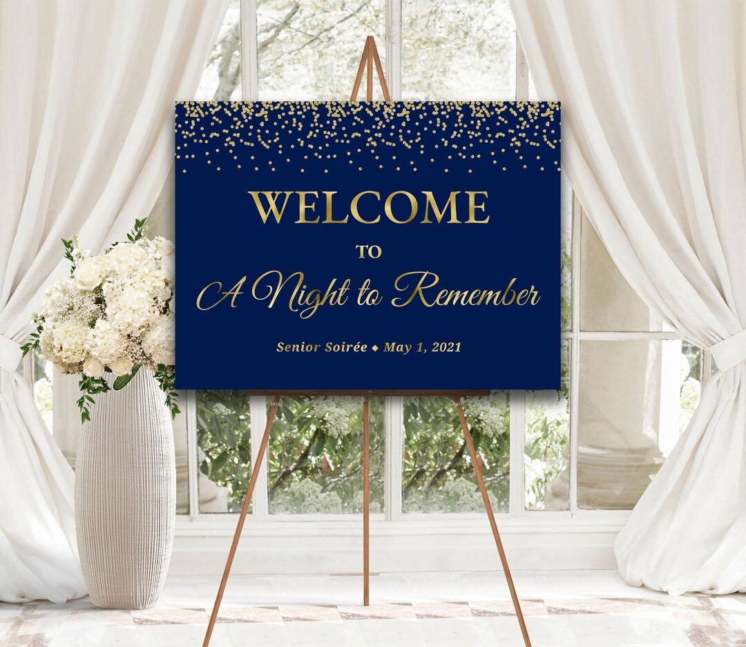 Night to Remember Welcome Sign Prom Decorations Navy and Gold Prom ...