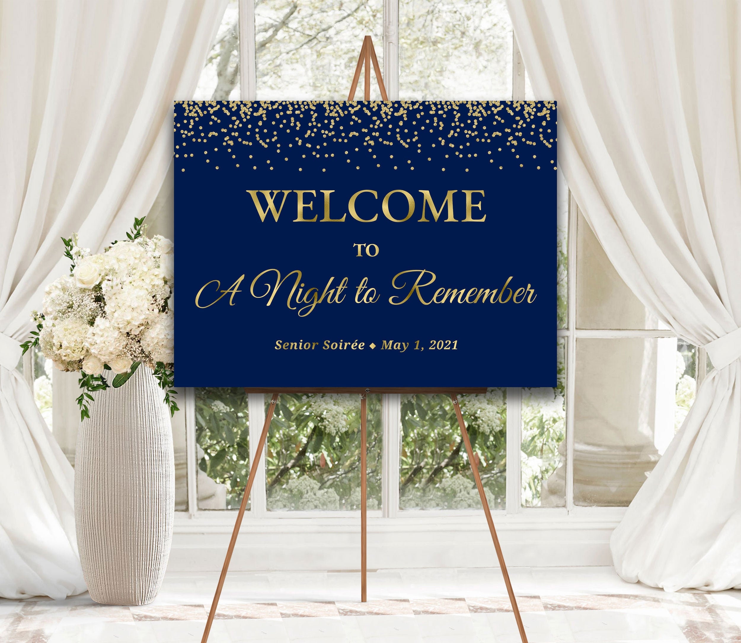 Night to Remember Welcome Sign Prom Decorations Navy and Gold Prom ...