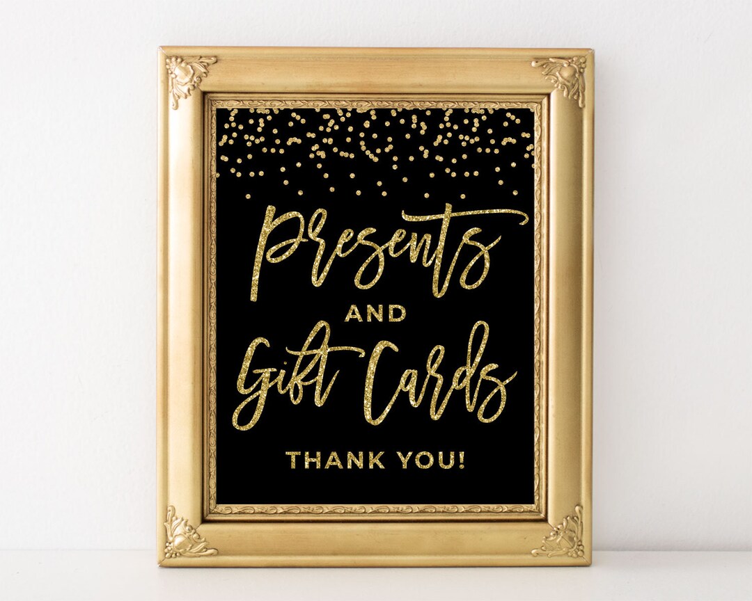 Presents and Gift Cards Sign Printable File Birthday Signage Black and ...