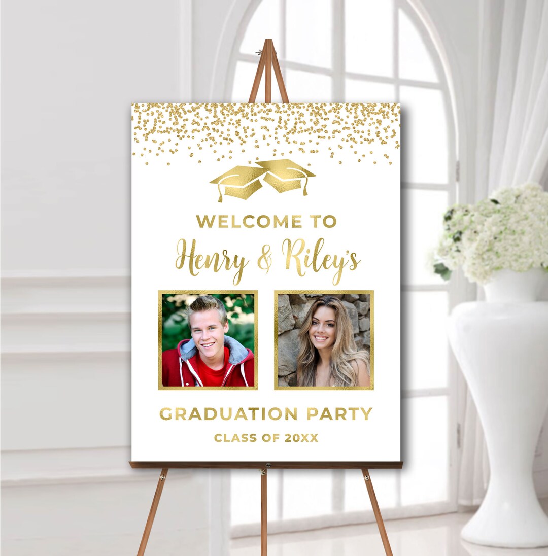 Twin Graduates Sign Graduation Party Welcome Sign With Photos ...