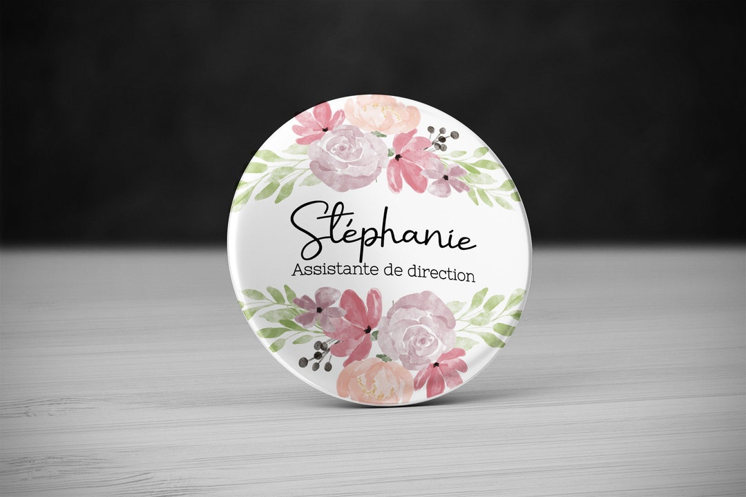Personalized Nurse Pinback Button 58 Mm With Name Flower Pattern Design - Nurse Pinback Button ...