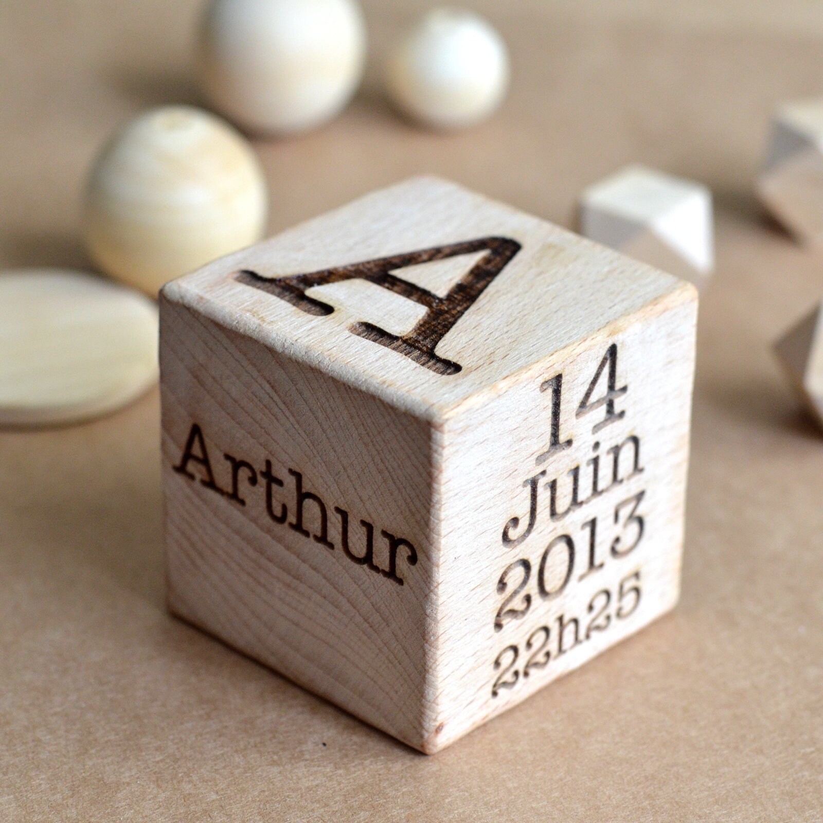 Custom Baby Wood Cube. Custom Wood Cube. Engraved Wood Cube. Name Wood ...