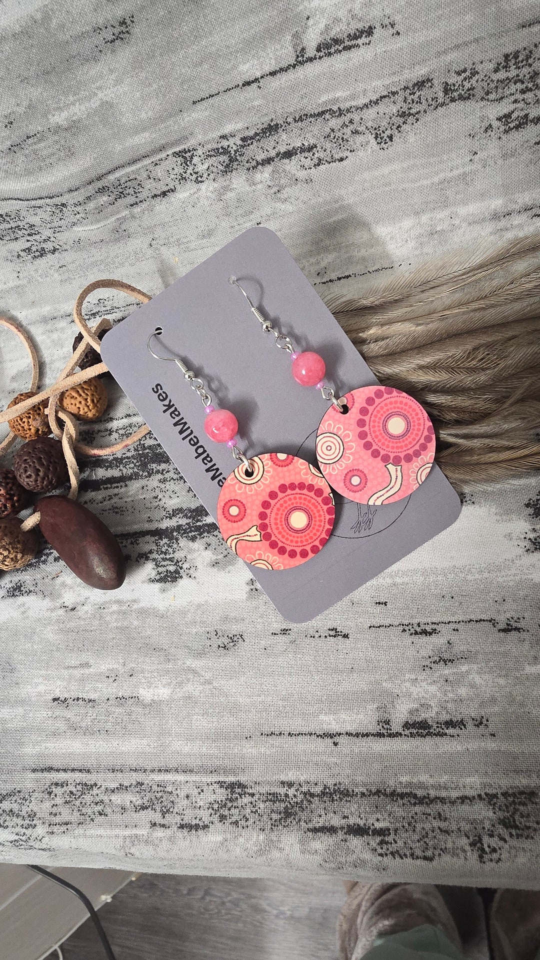 Aboriginal Art Design Pink, With Pink Glass Bead Earring - Etsy Australia