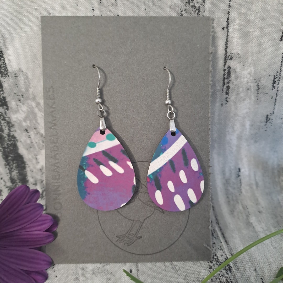 Aboriginal Designed Teardrop Purple Green Sublimation Earrings - Etsy
