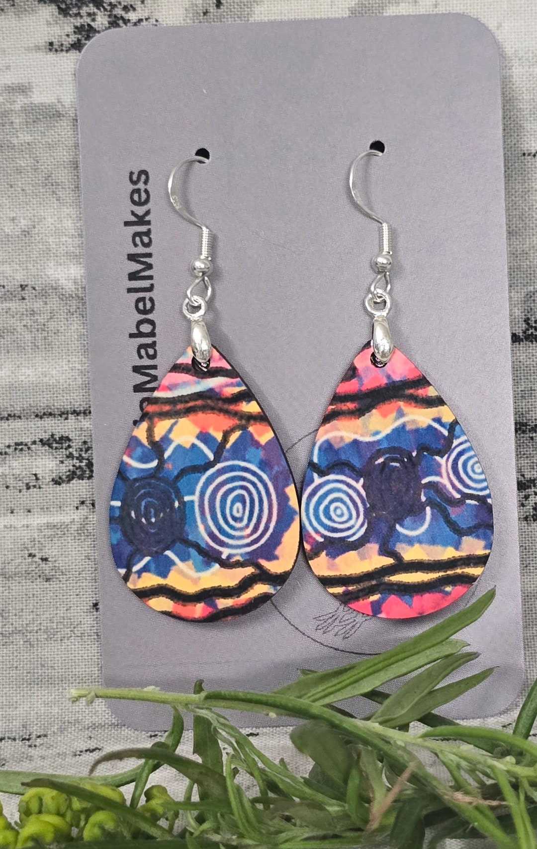 Aboriginal Art Design Blue Modern Tear Drop Earrings - Etsy