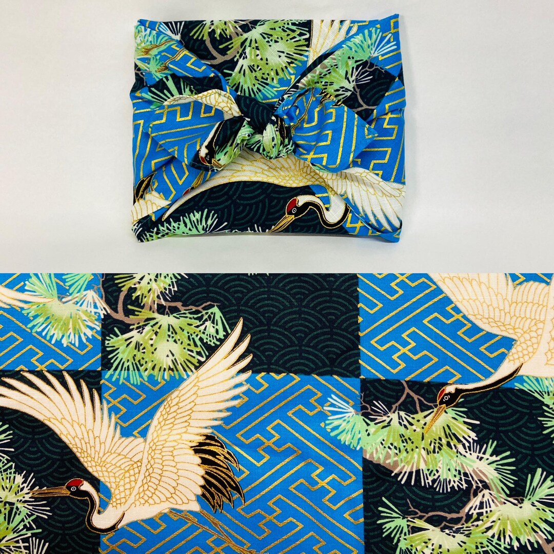 Japanese Printed Cotton Furoshiki With Crane/tsuru Pattern, Several ...