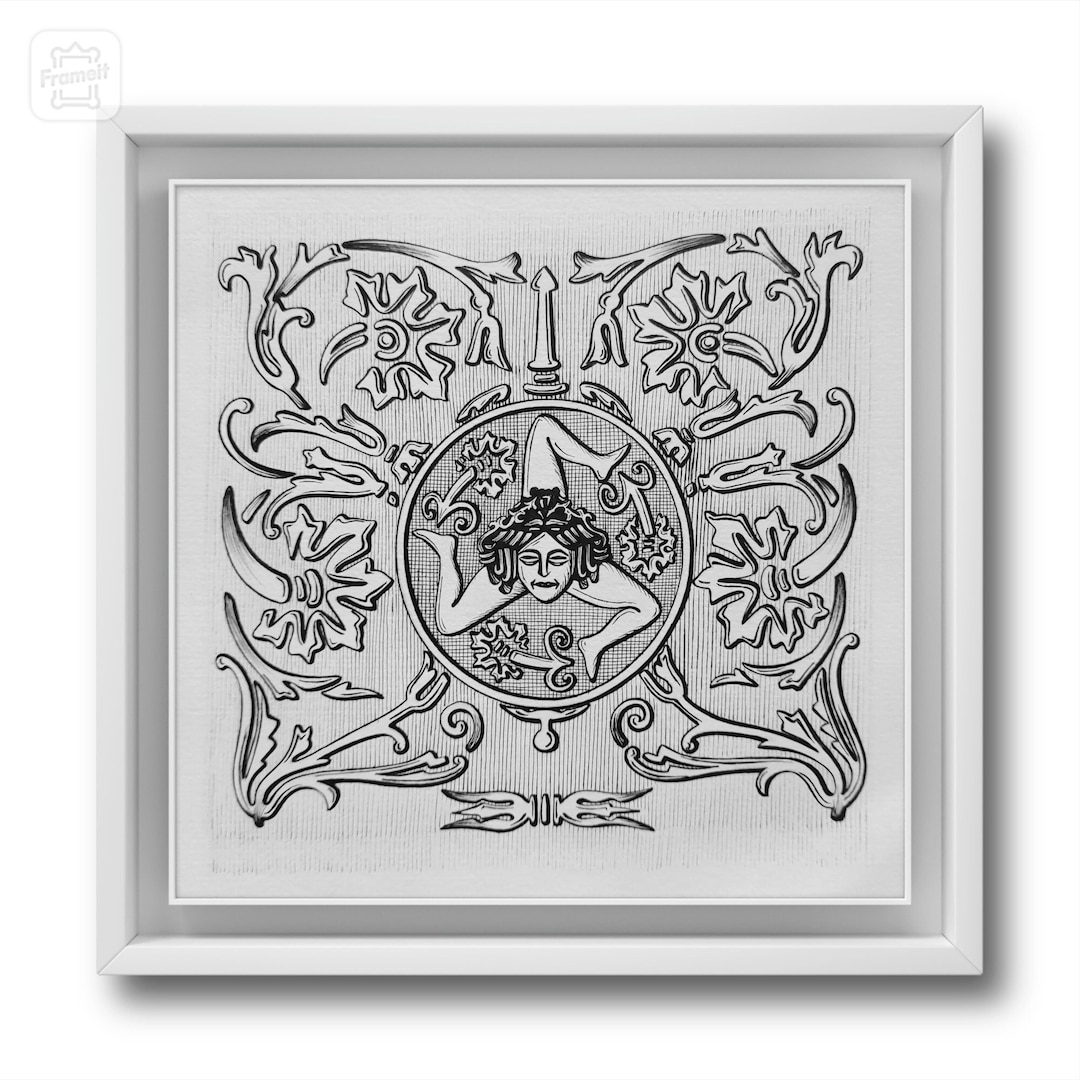Trinacria Drawing,italian Playing Cards Poster,retro Art Italian Cards ...
