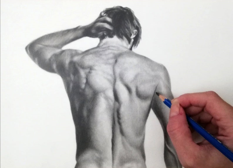 Nude Man Pencil Drawing Original Man Pencil Drawing Naked Man Drawing