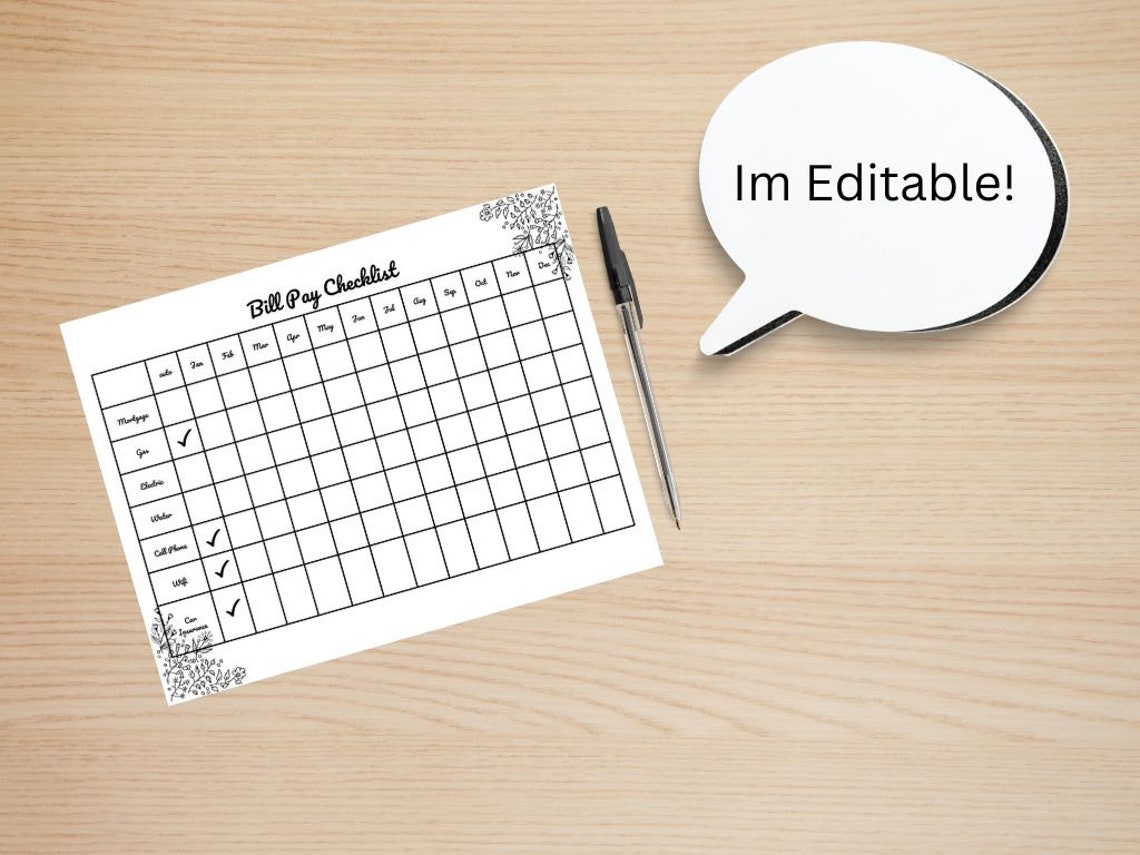 Editable Bill Pay Checklist Simple Floral - Etsy