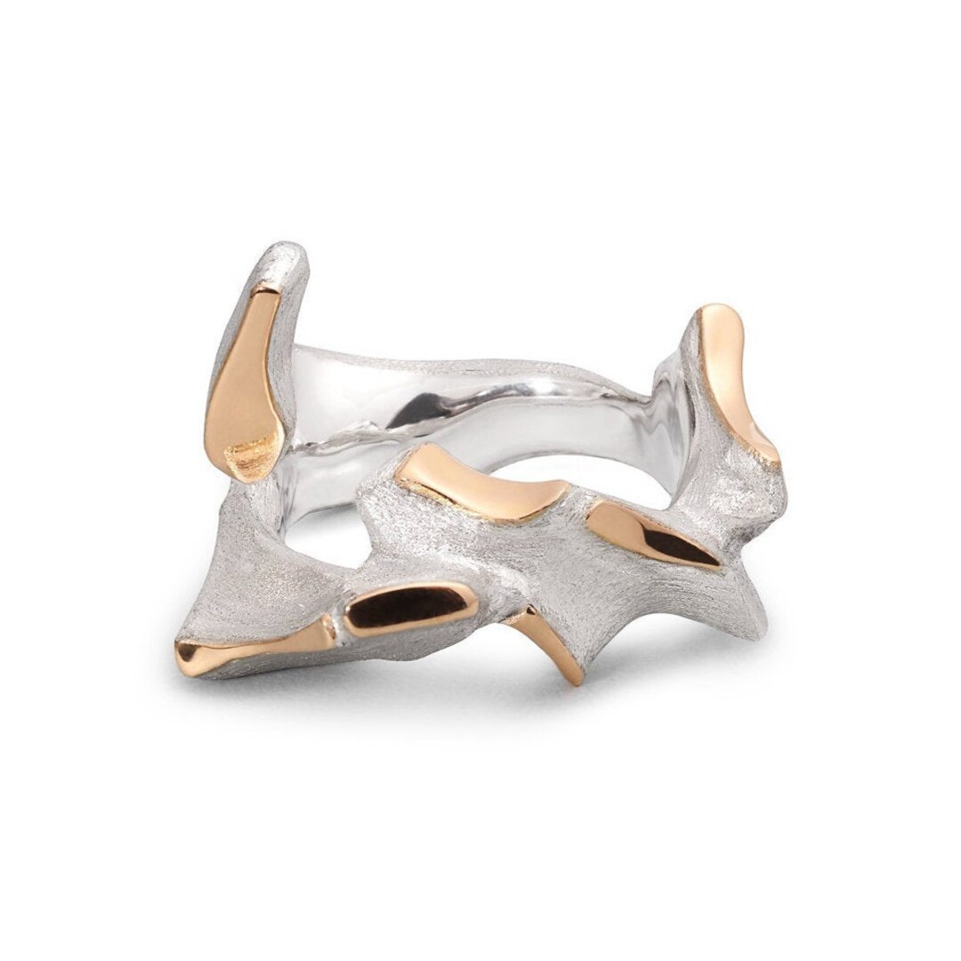 Mixed Metal Chunky Unique Statement Ring - Silver & Gold - Etsy