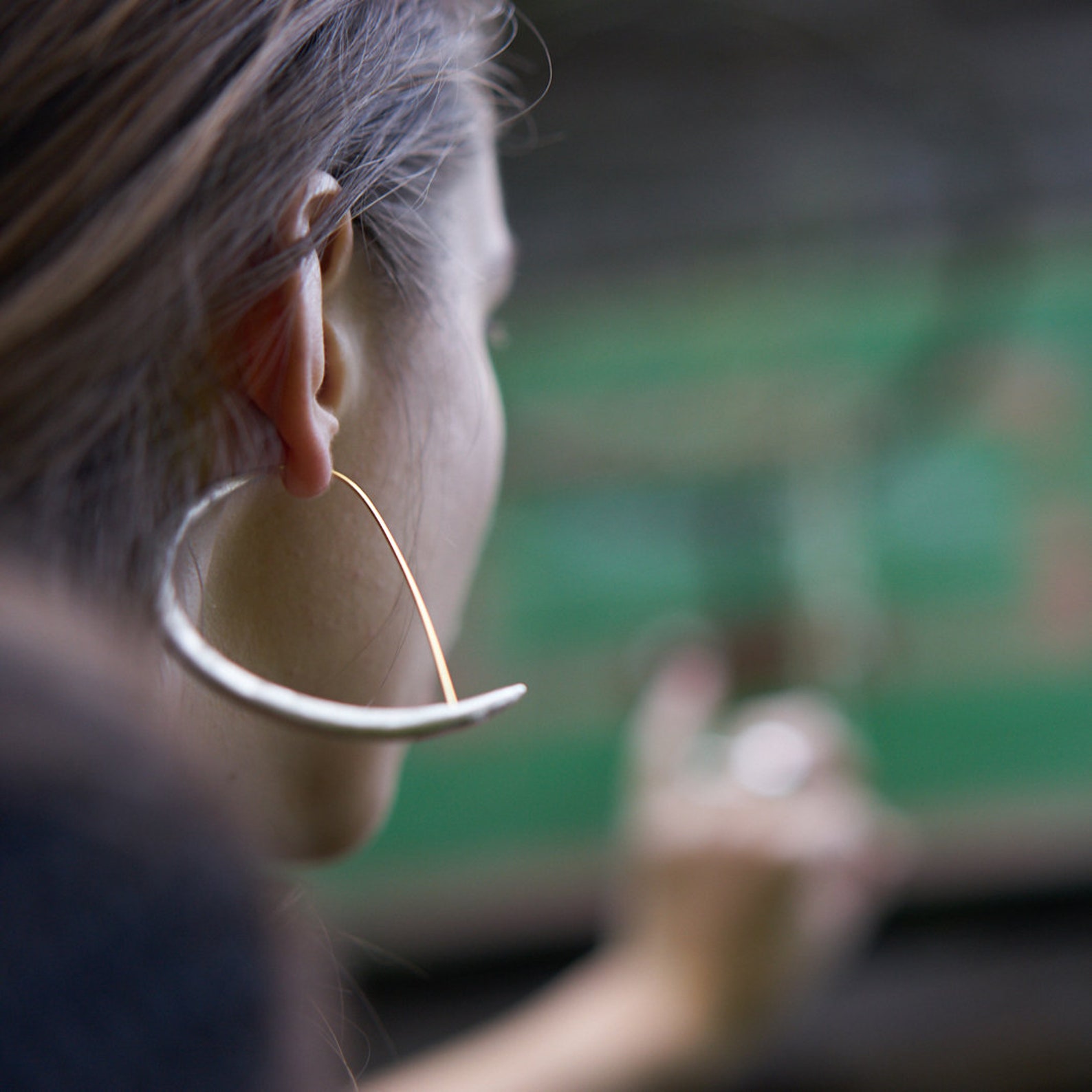 Large Hoop Statement Modern Earrings - Sterling Silver With Gold Filled ...