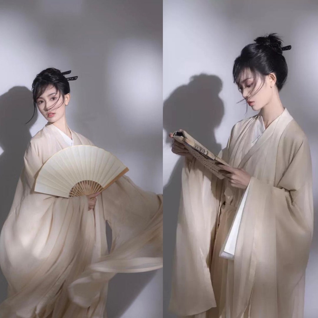 Hanfu Champagne Beige Ancient Three-piece Han Chinese Clothing Set Wrap ...
