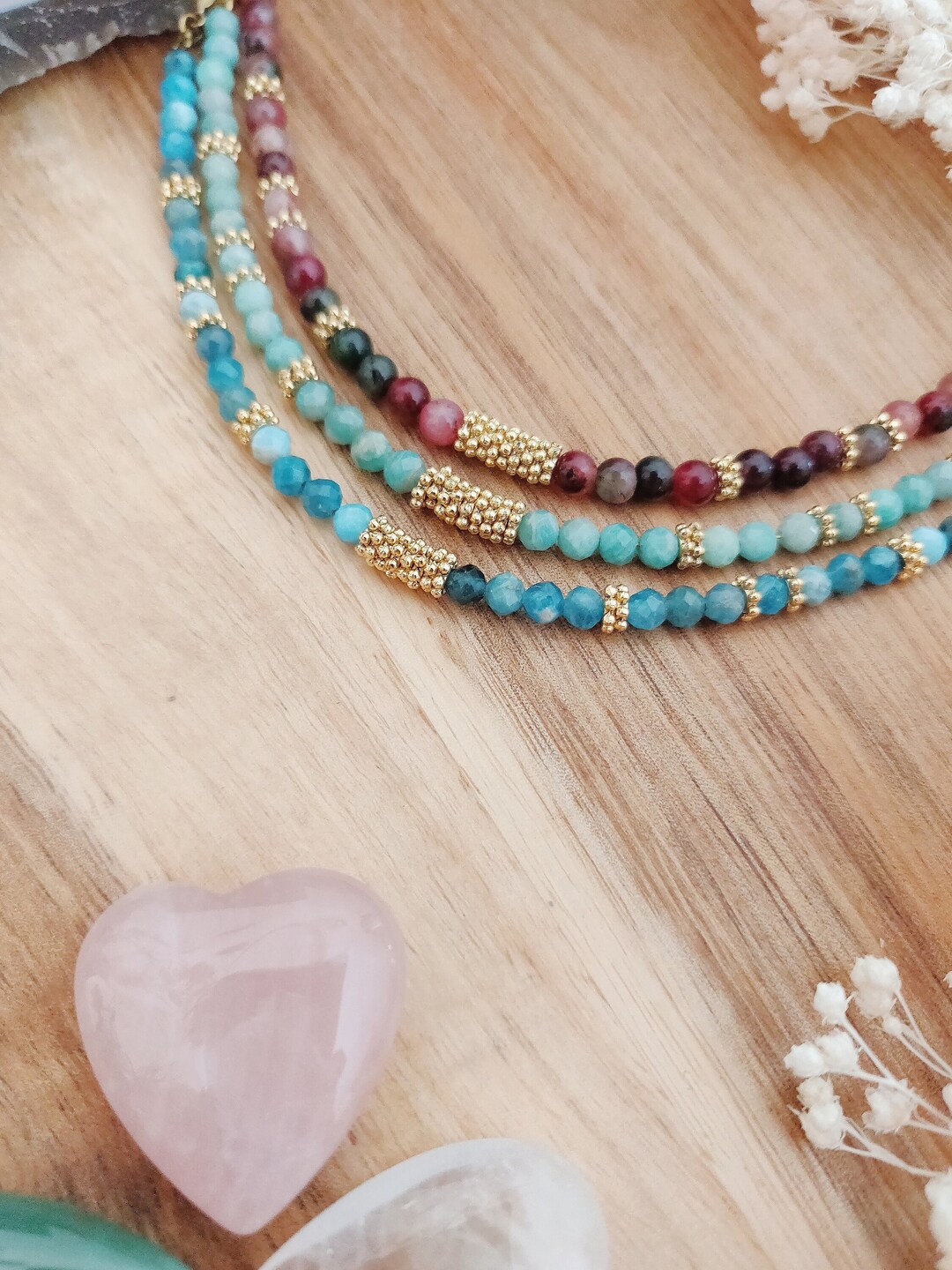 Natural Stone Bracelet Amazonite Apatite or Tourmaline Boho Jewelry to ...