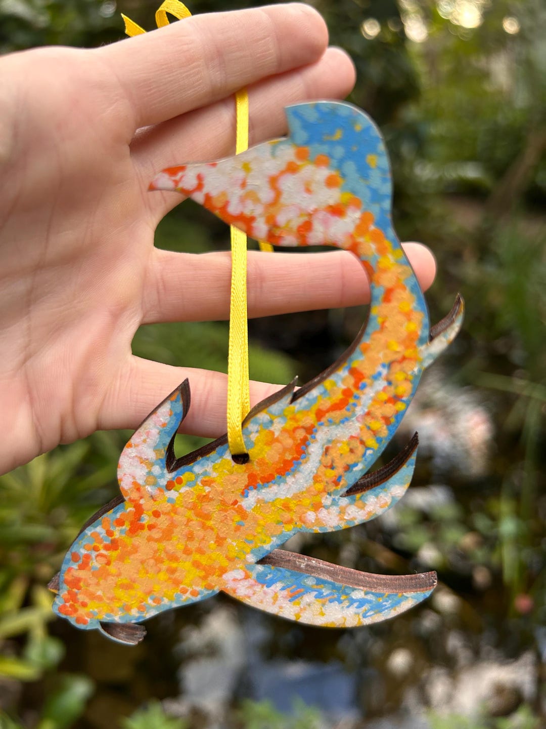 Hand Painted Koi Ornament: Pointillism Style Wooden Fish - Etsy