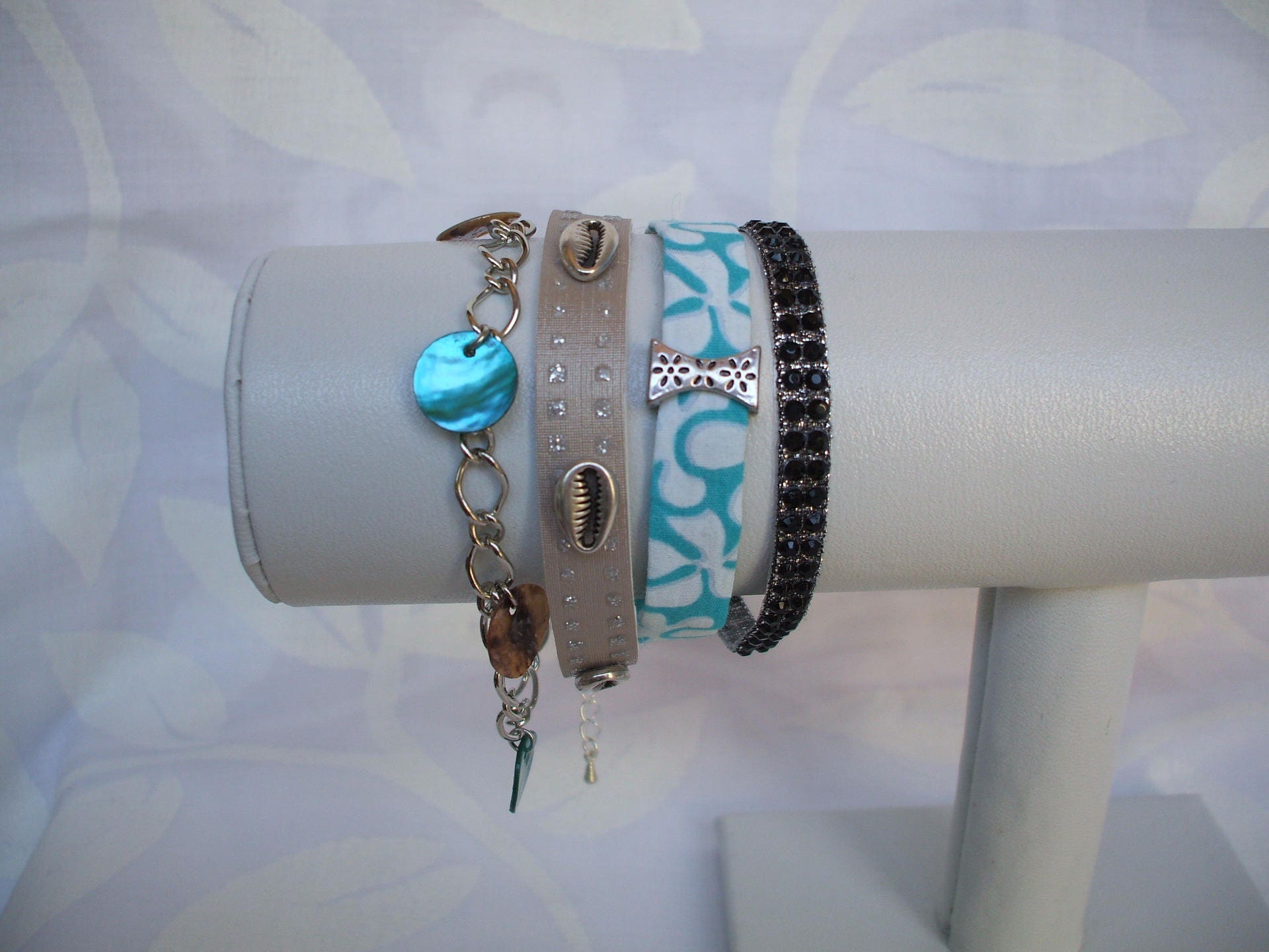 Multirangs Cuff Bracelet With Greige Strassed Leatherette - Etsy