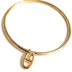 Bracelet jonc breloque ACIER inoxydable Or avec pendentif chaine d'ancre marine ovale, idée ...