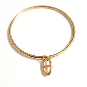 Bracelet jonc breloque ACIER inoxydable Or avec pendentif chaine d'ancre marine ovale, idée ...