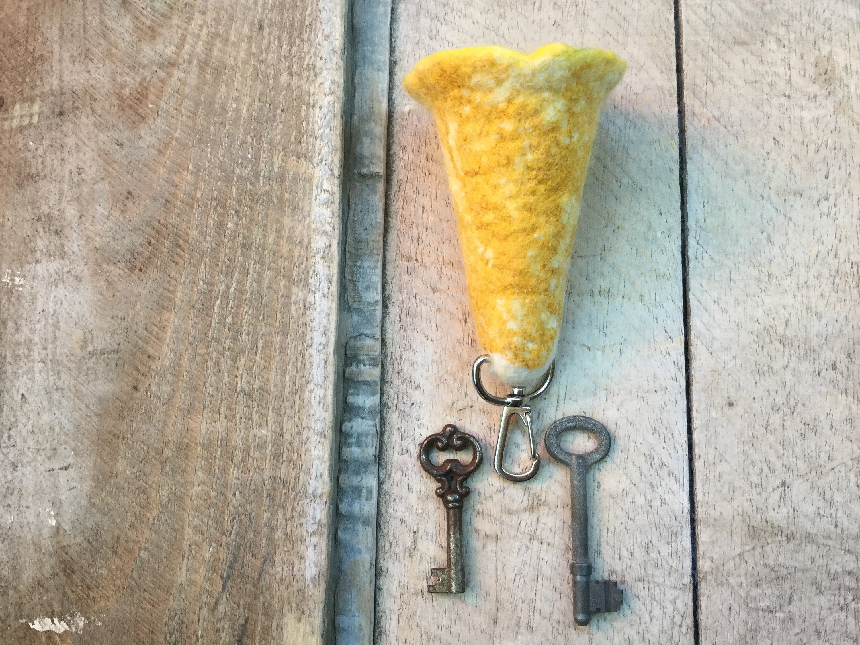 Sturdy Yellow Key Fob in Merino Wool, Silk and Cotton. Handsized ...