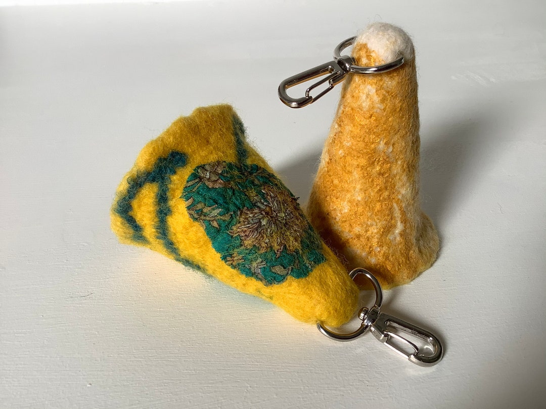 Sturdy Yellow Key Fob in Merino Wool, Silk and Cotton. Handsized ...