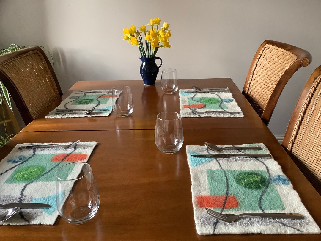 Set of 4 Table Mats Hand Made From Natural and Dyed Merino Wool Fibre ...