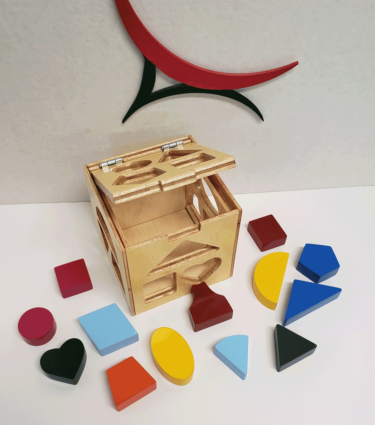 Montessori Wooden Geometric Shapes Sorting Cube 13 Shapes | Etsy