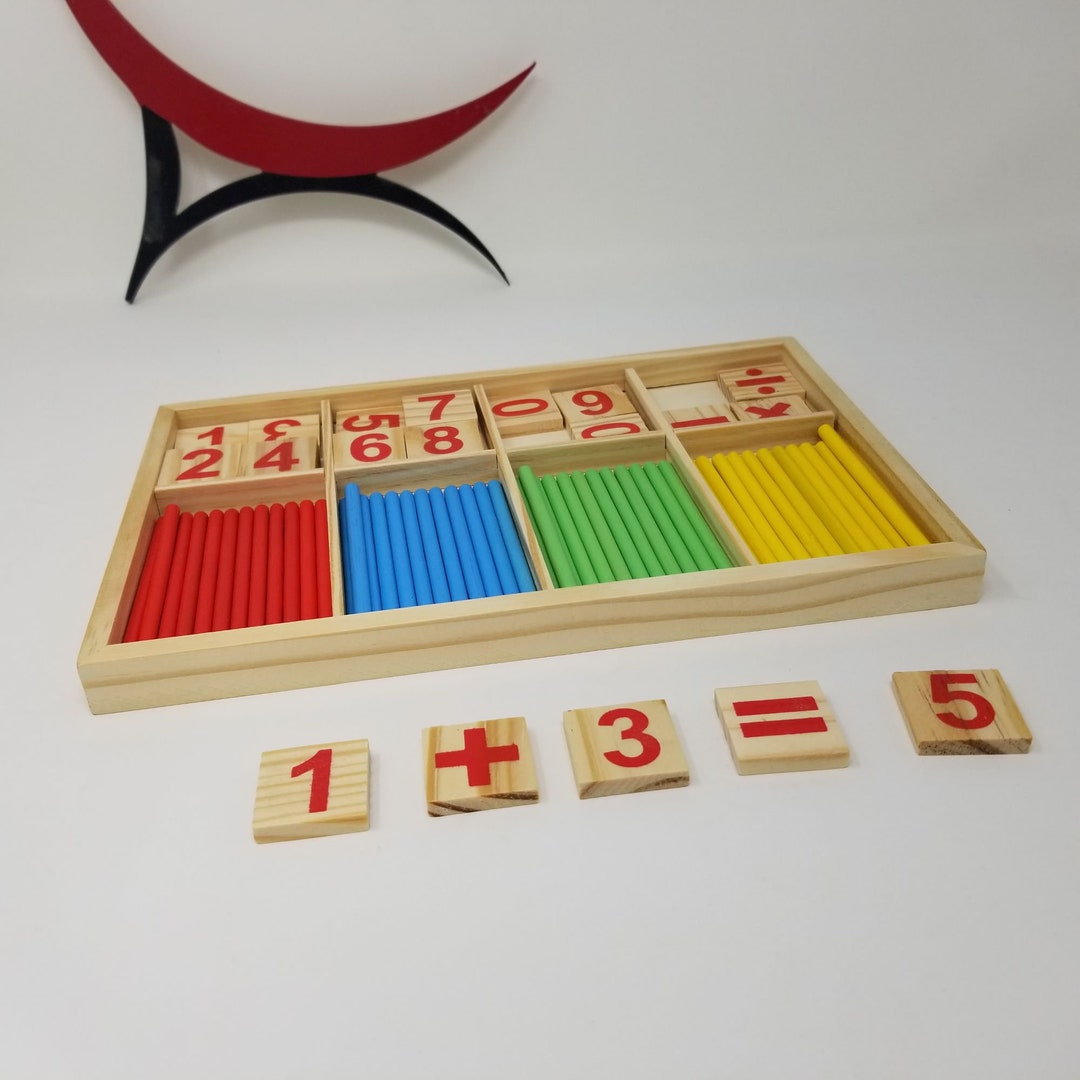Wooden Montessori Number Cards and Counting Rods With Box - Etsy