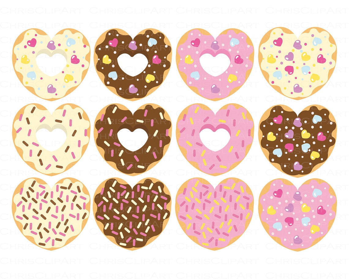 Donuts Clipart Donut Svg Valentine Svg Hearts Svg | Etsy