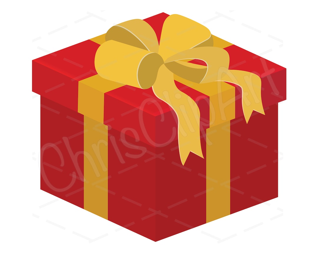 Red Gift Box With Gold Bow SVG PNG JPG - Christmas Present Clipart ...