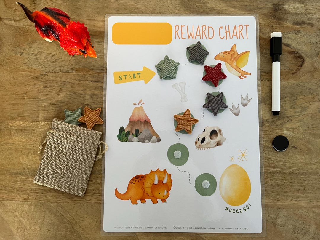 Dinosaur Reward Chart A4 - Velcro Attached Stars, Easy to Use and Clean ...