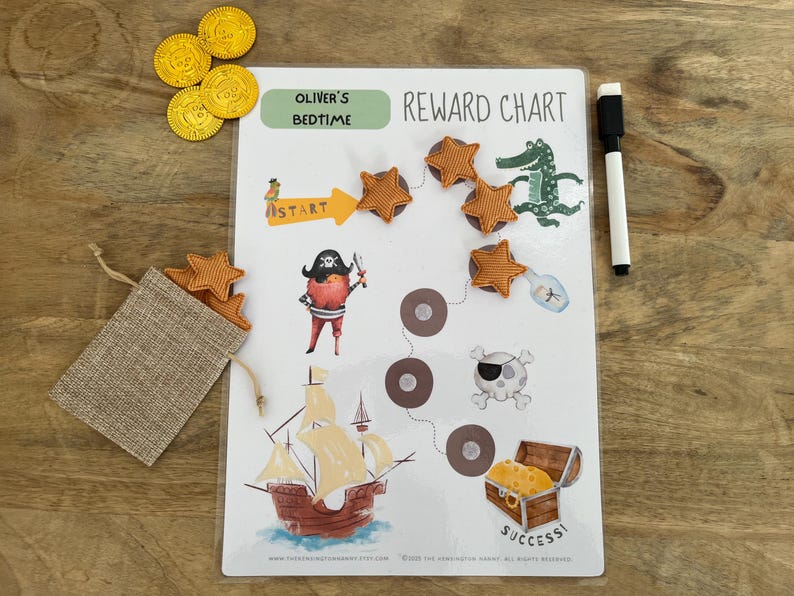 Pirate Reward Chart A4 - Hook and Loop Stars, Easy to Use and Clean ...