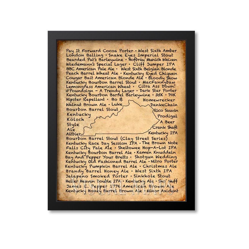 Kentucky Beer Map Art Print, KY Beer Art Print, Craft Beer Sign, Beer ...