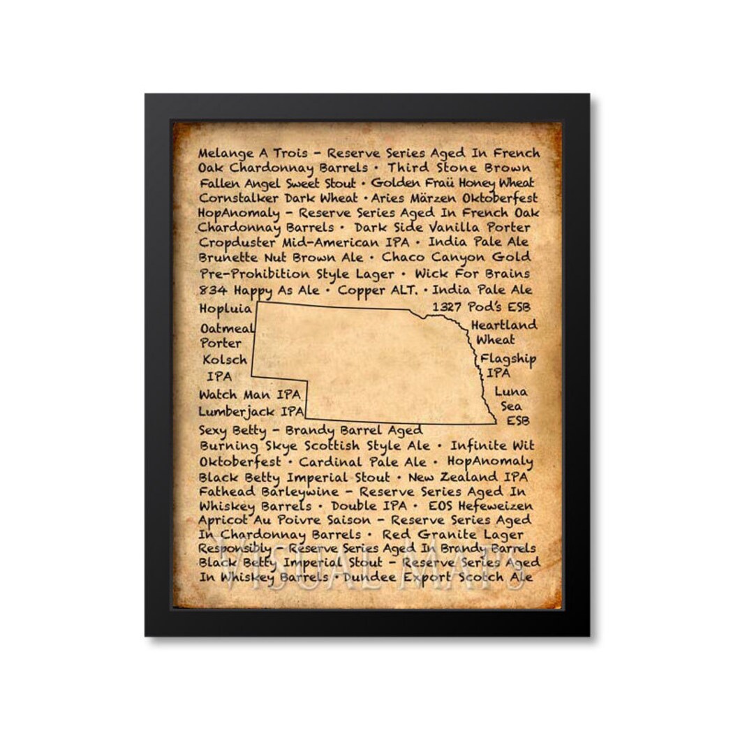 Nebraska Beer Map Art Print, NE Beer Art Print, Craft Beer Sign, Beer ...