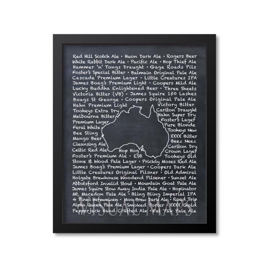 Australia Beer Map Art Print,australian Beer Art Print,craft Beer Sign ...