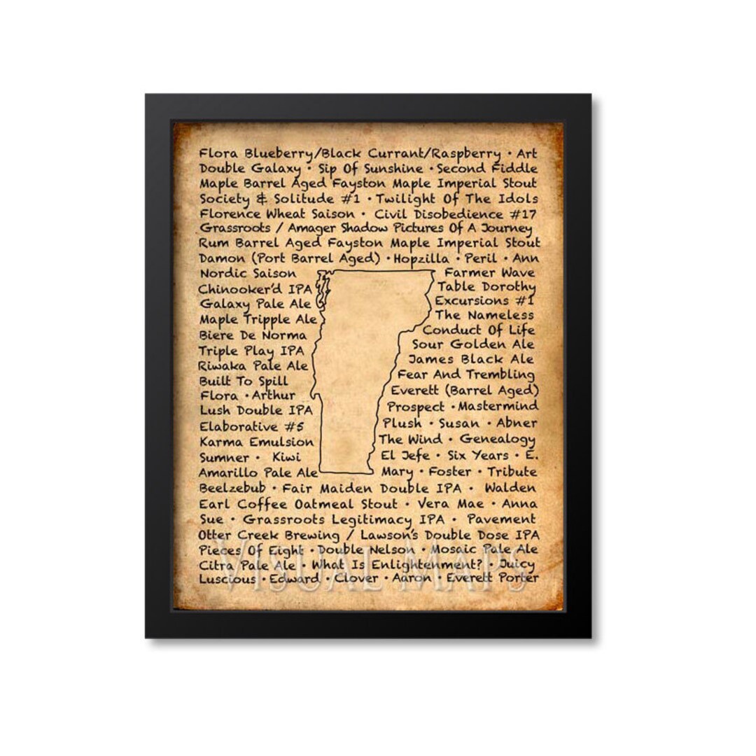 Vermont Beer Map Art Print, VT Beer Art Print, Craft Beer Sign, Beer ...