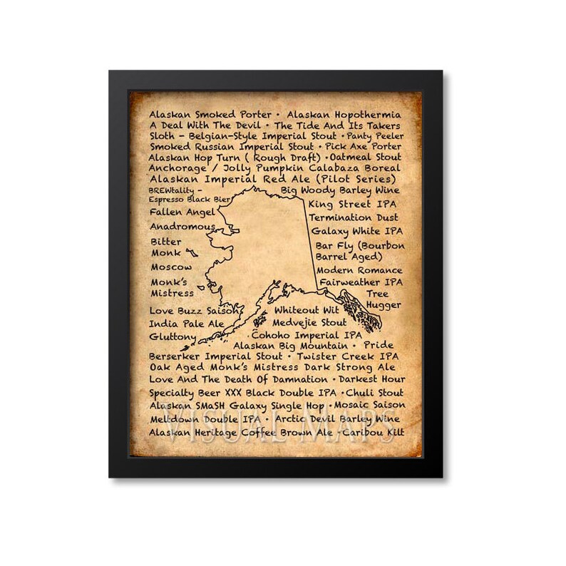 Alaska Beer Map Art Print, AK Beer Art Print, Craft Beer Sign, Beer ...
