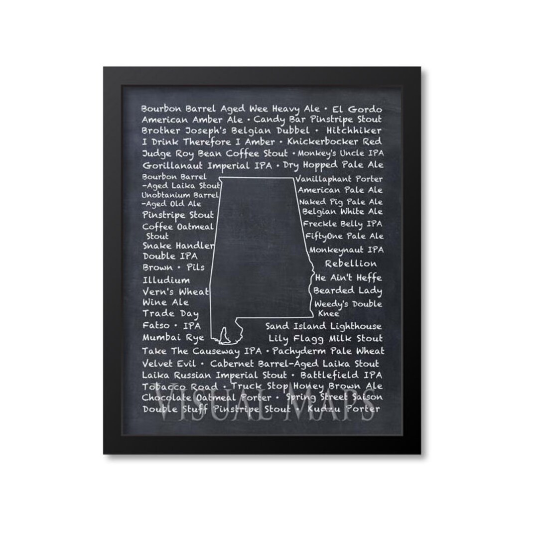 Alabama Beer Map Art Print, Alabama Gift Beer Wall Art Print, Craft ...