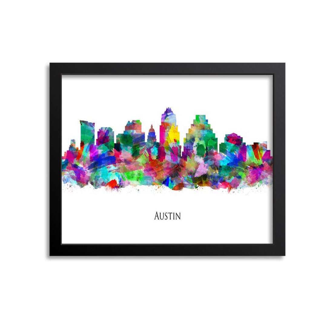 Austin Skyline, Cityscape Painting Art Print Poster Gift Texas Canvas ...