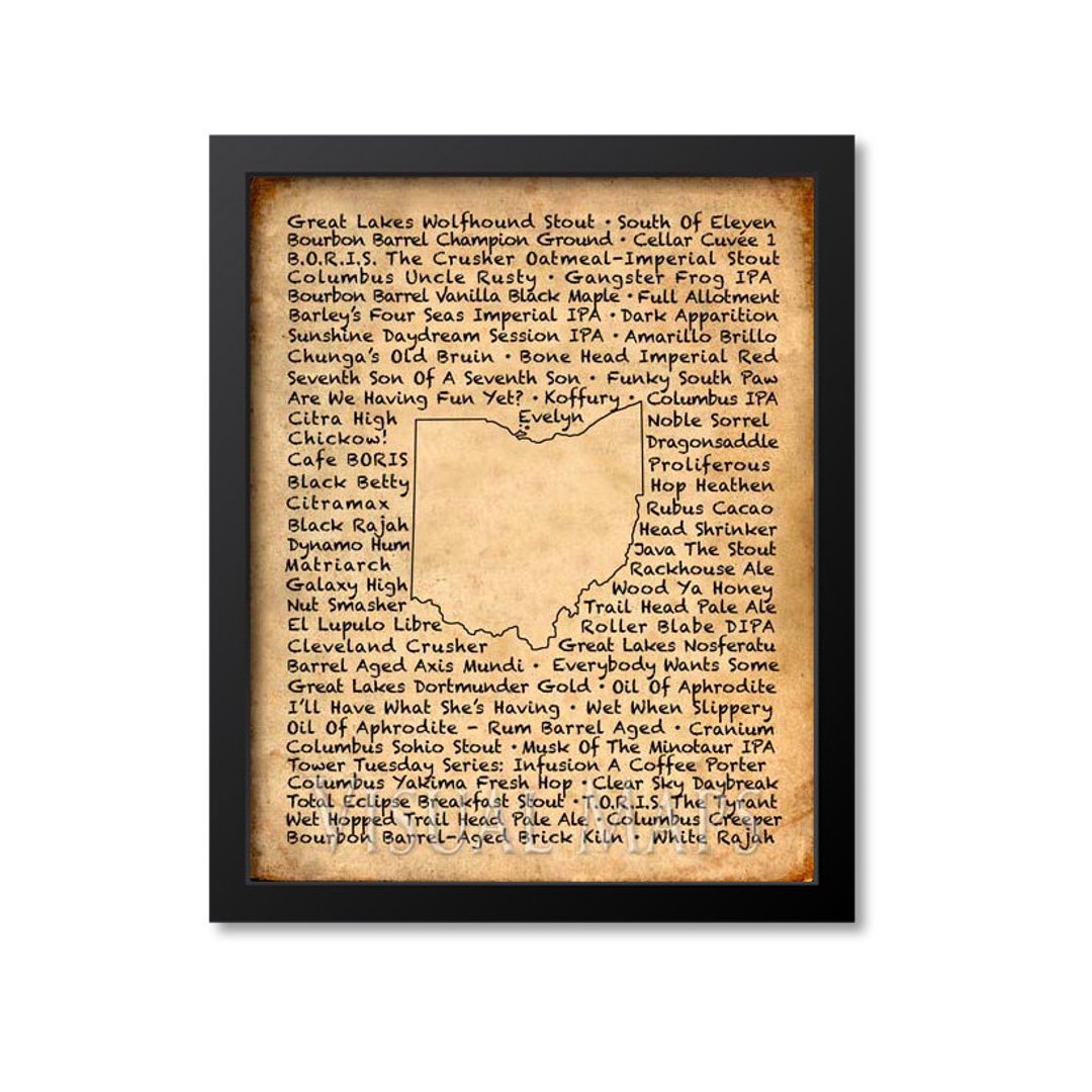 Ohio Beer Map Art Print, OH Beer Art Print, Craft Beer Sign, Beer Gift ...