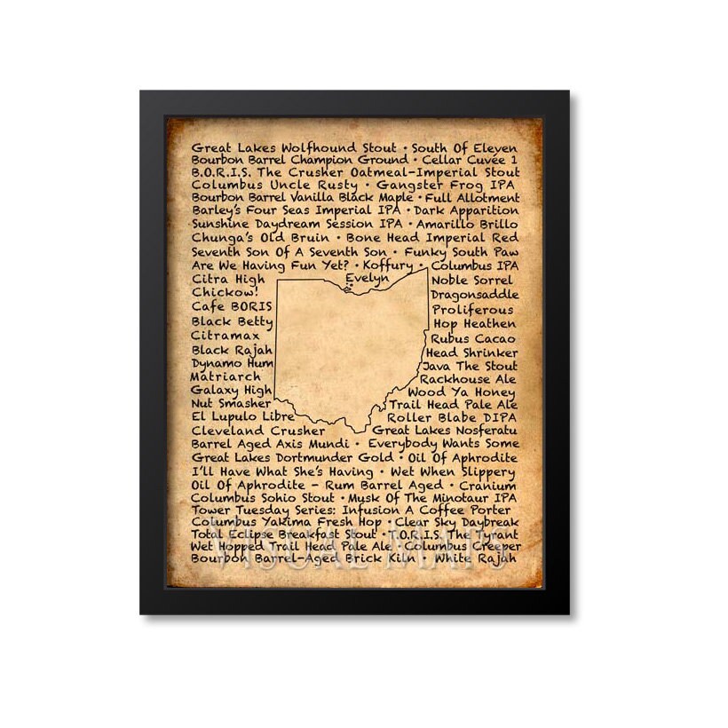 Ohio Beer Map Art Print, OH Beer Art Print, Craft Beer Sign, Beer Gift ...