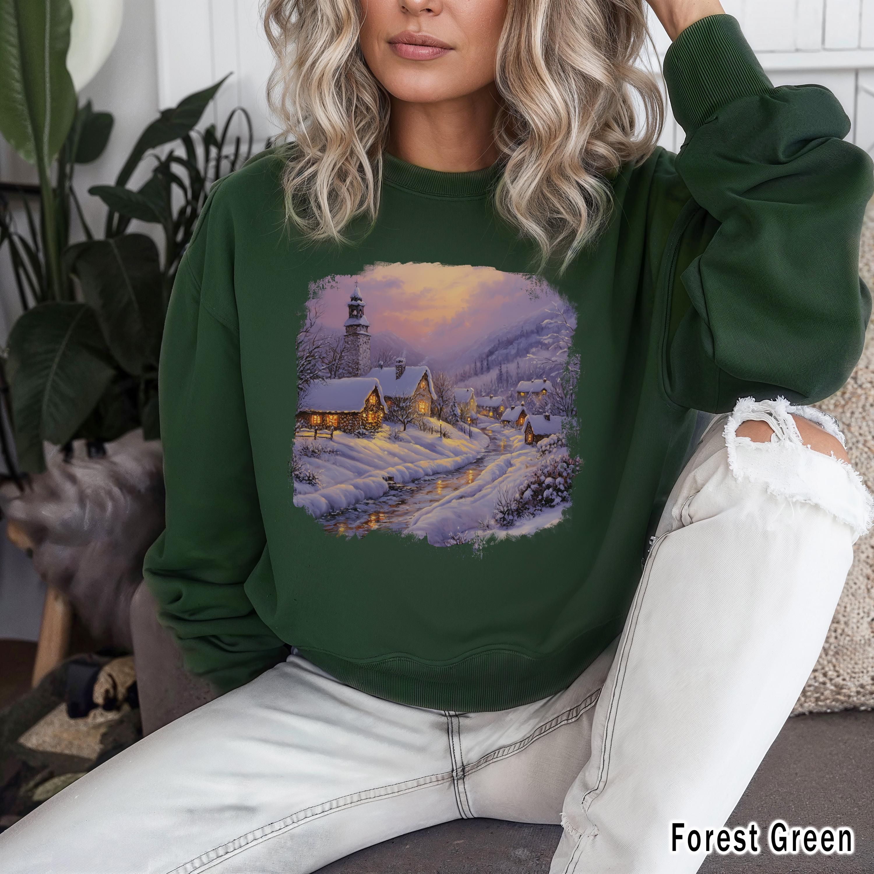 Retro 90s Village Sweatshirt, Vintage Winter Cottages Crewneck, Cozy ...