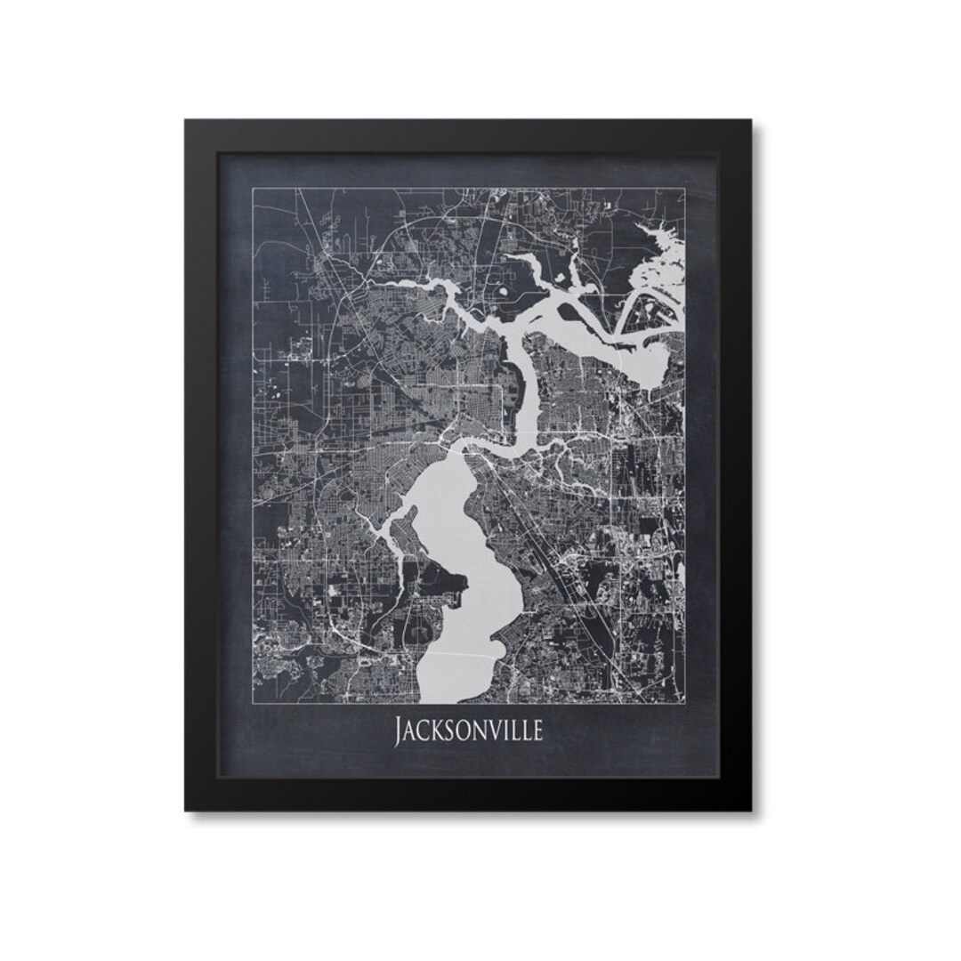 Jacksonville Map Print Jacksonville Map Art, Florida Gift, Chalkboard ...