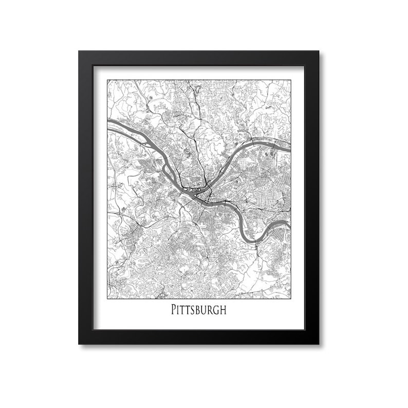 Pittsburgh Map Print Poster Wall Art, Pennsylvania Gift, Pittsburgh ...