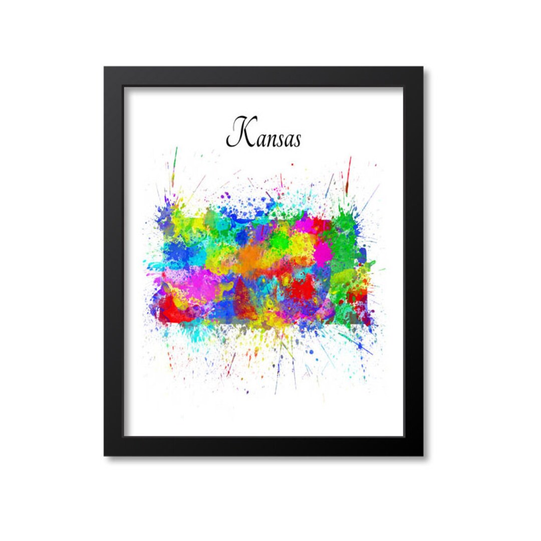 Kansas Paint Splashes Map Wall Art Print Kansas Gift Paint - Etsy