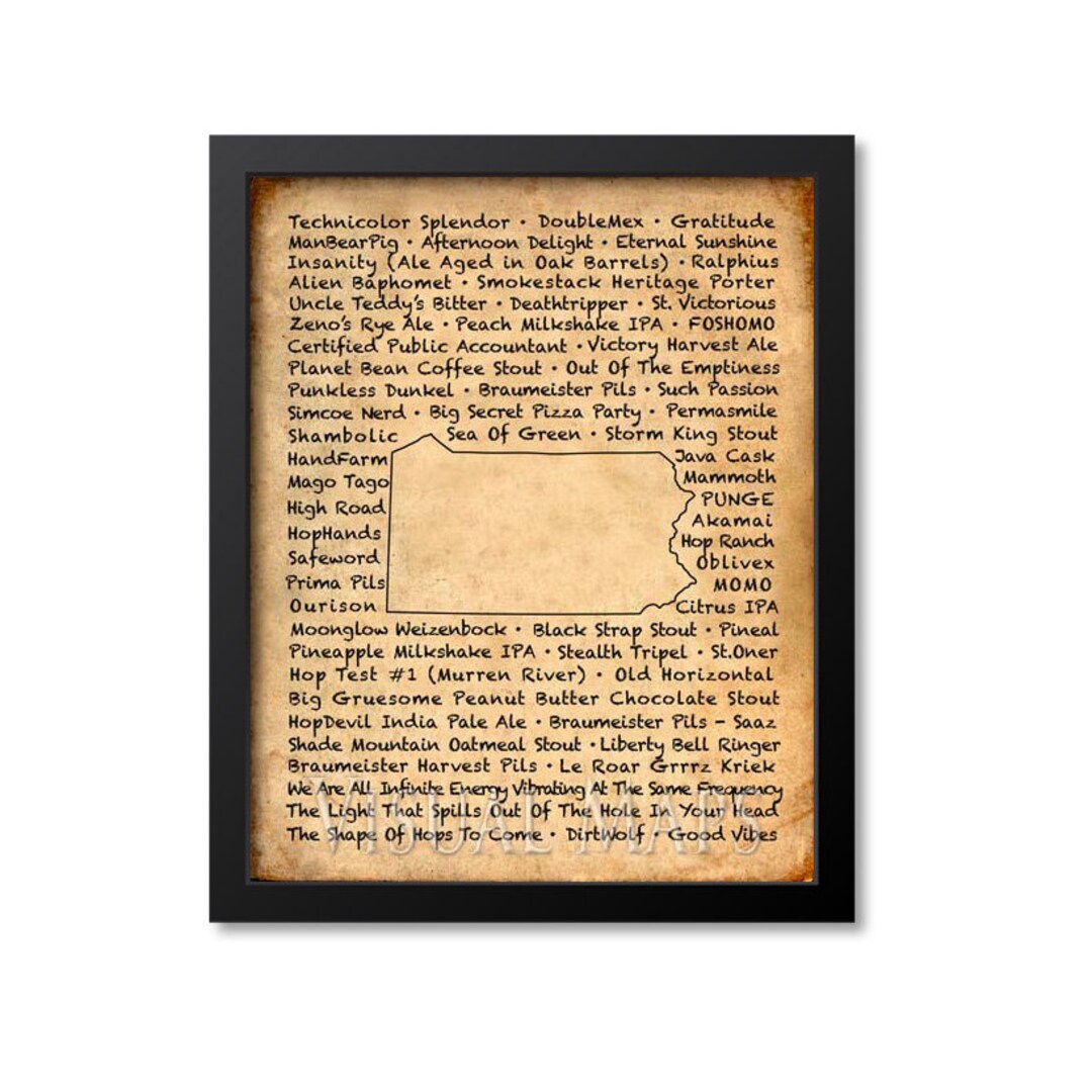 Pennsylvania Beer Map Art Print PA Beer Art Print Craft Beer - Etsy