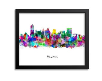Memphis Skyline in Watercolor on White 8 Monochrome Colors - Etsy