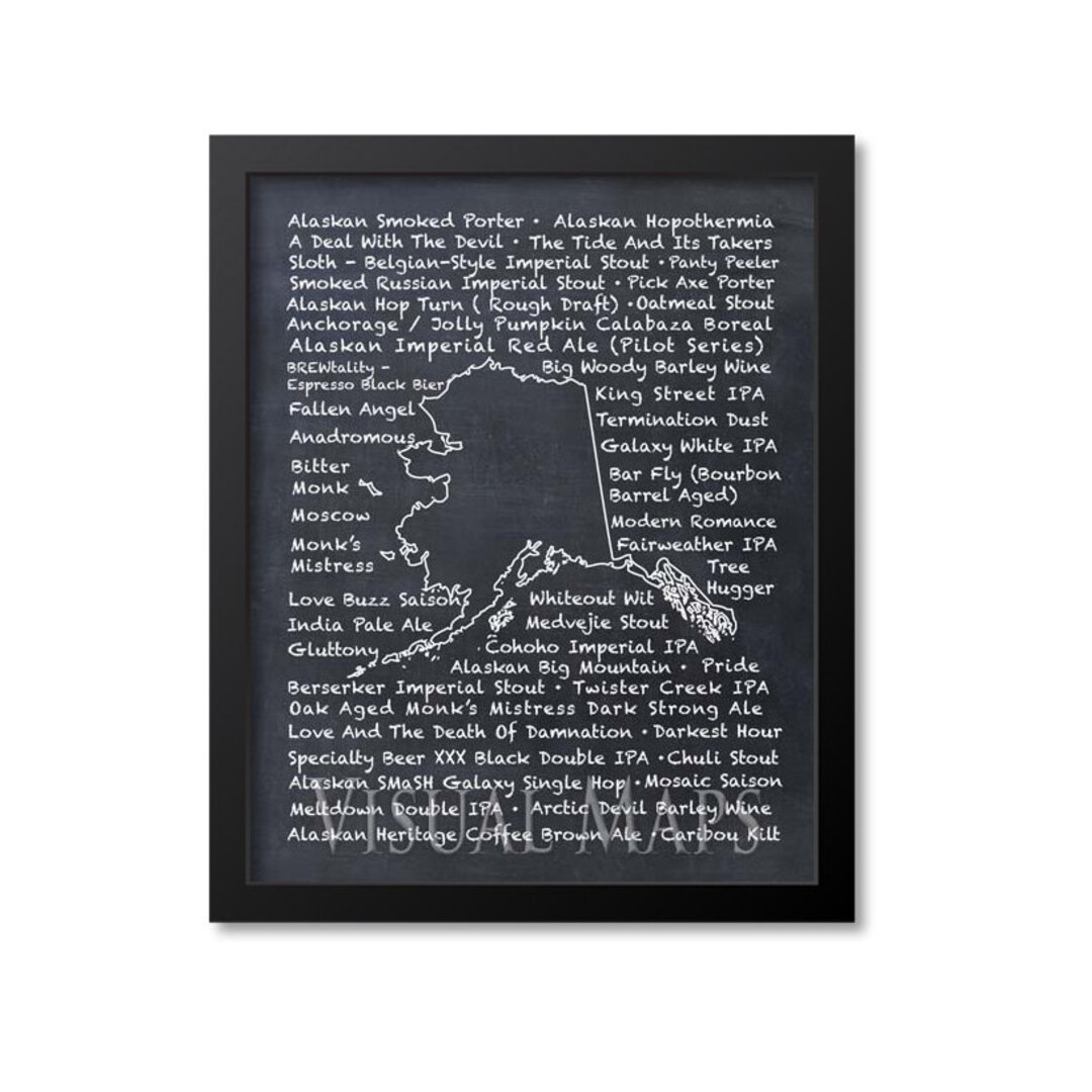 Alaska Beer Map Art Print, AK Beer Art Print, Craft Beer Sign, Beer ...