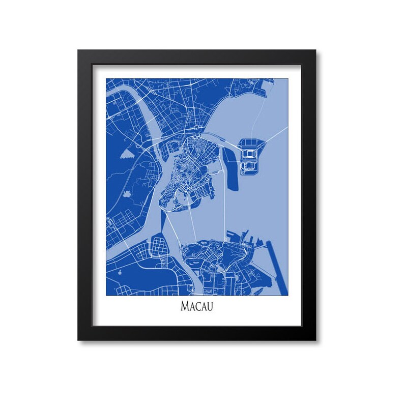 Macau Map Print Poster Wall Art, China Gift, Macau City Map Decor, Blue ...