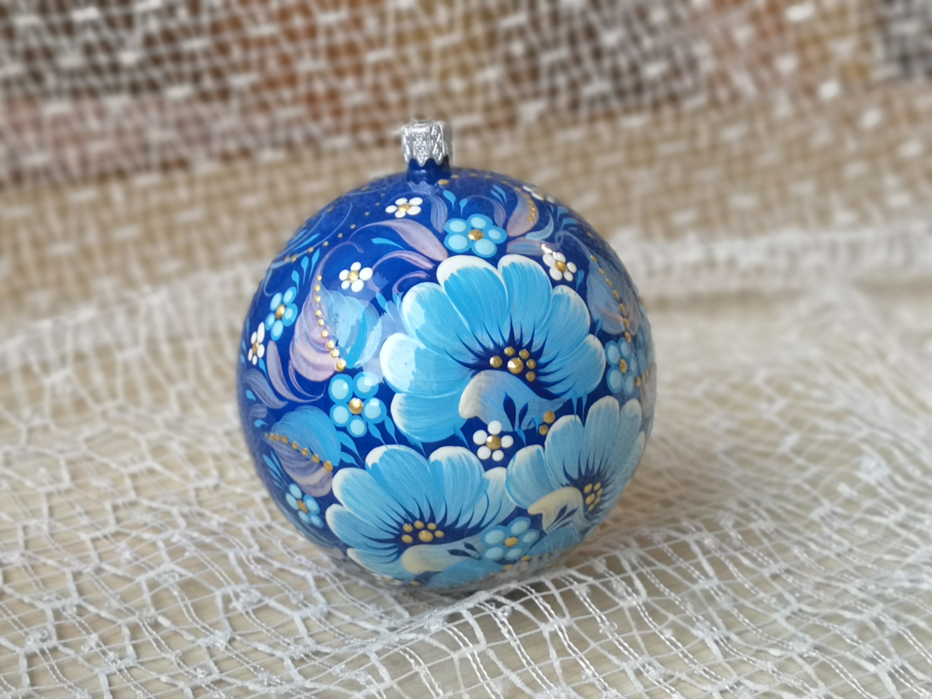 Christmas Ornament Blue Tree Baubles Ball Poppy Floral Holiday - Etsy