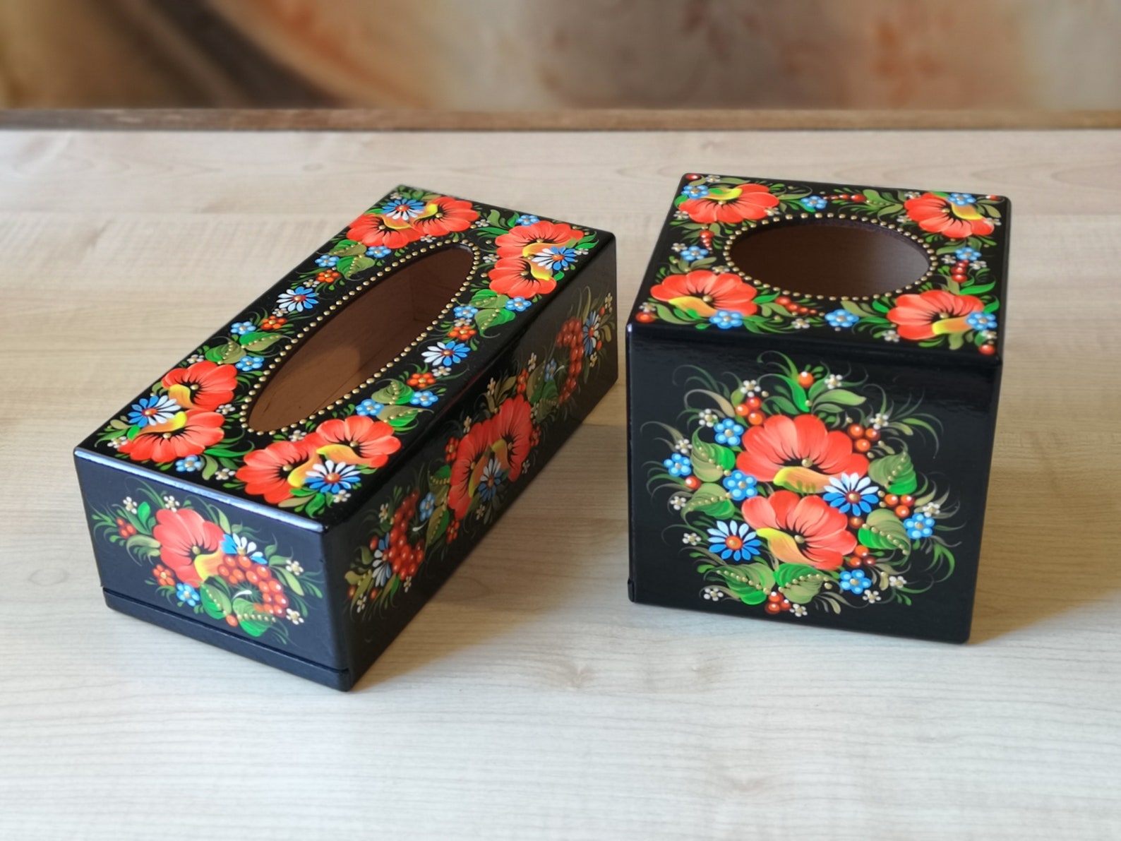 Tissue Box Cover Wood Large Rectangular Hand Painted Wooden - Etsy